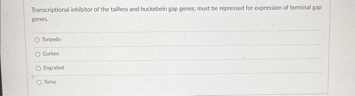 Solved Transcriptional inhibitor of the tailless and | Chegg.com
