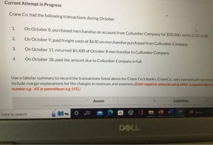 Solved Current Attempt in Progress Crane Co. had the | Chegg.com
