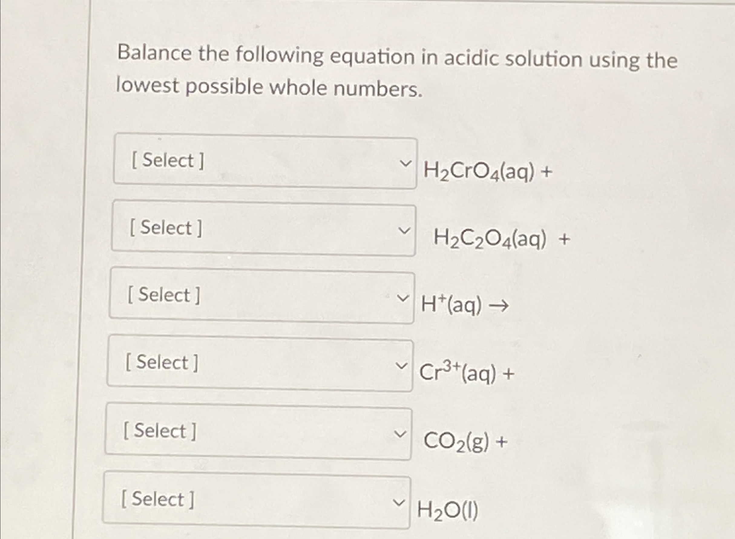 Solved Balance the following equation in acidic solution | Chegg.com