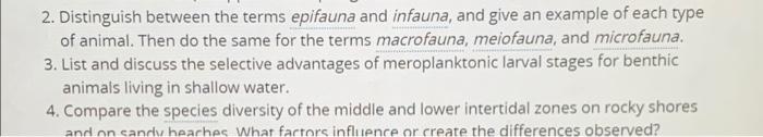 Solved 2. Distinguish between the terms epifauna and | Chegg.com