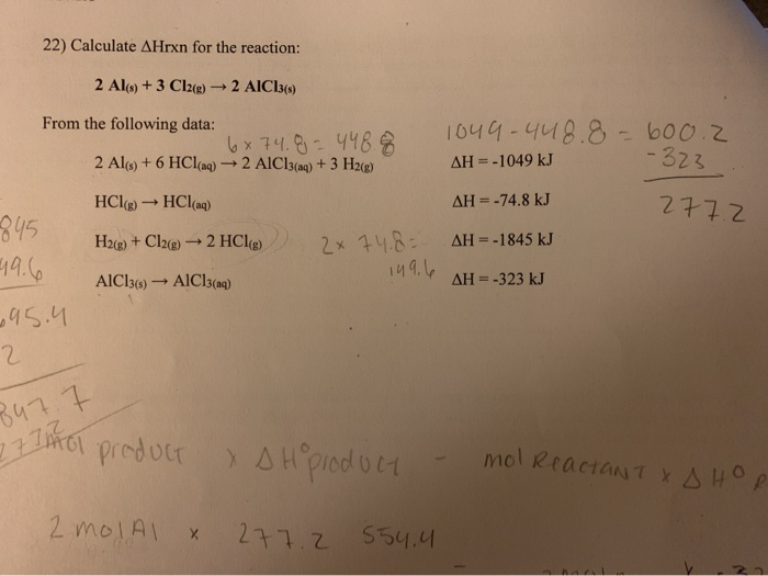 Solved 22 Calculate Ahrxn For The Reaction 2 Als 3