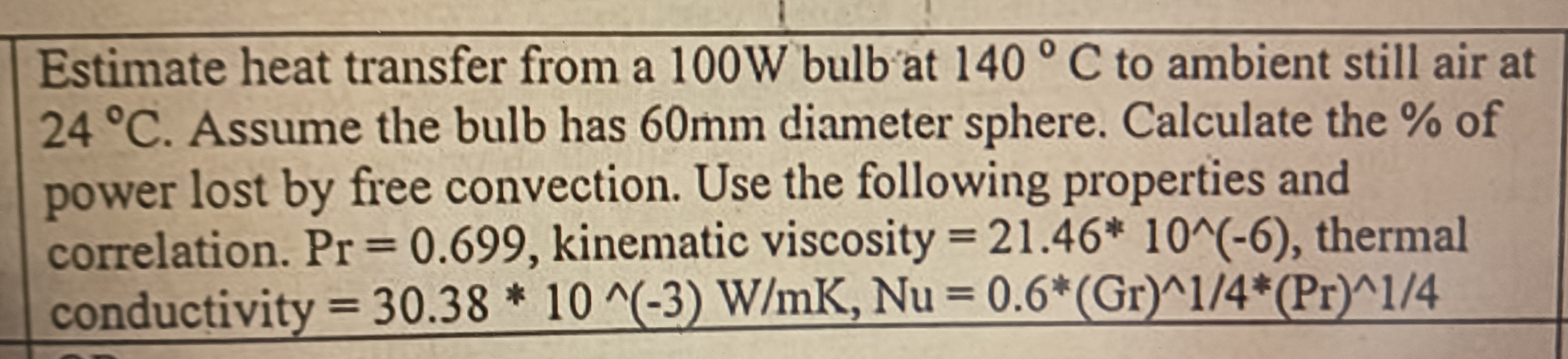 Solved by an EXPERT Estimate heat transfer from a 100 ﻿W bulb at 140°C | Chegg.com