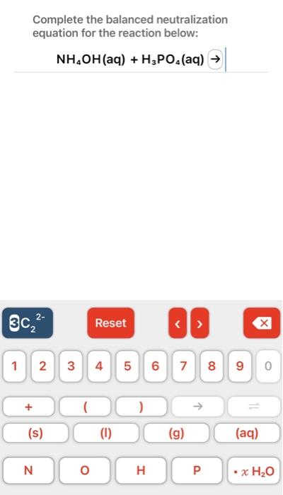 Solved Complete the balanced neutralization equation for the | Chegg.com