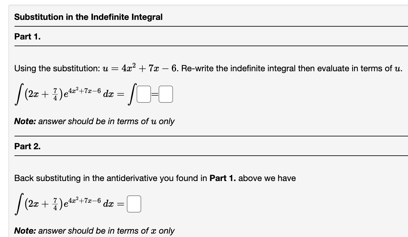 Solved Substitution in the Indefinite IntegralPart 1.Using | Chegg.com