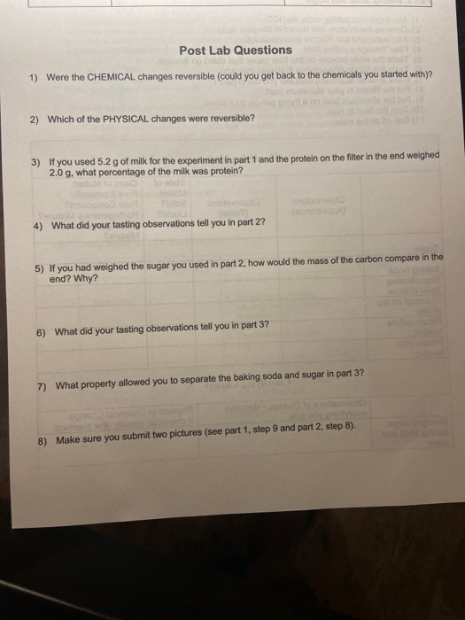 Post Lab Questions 1) Were the CHEMICAL changes | Chegg.com