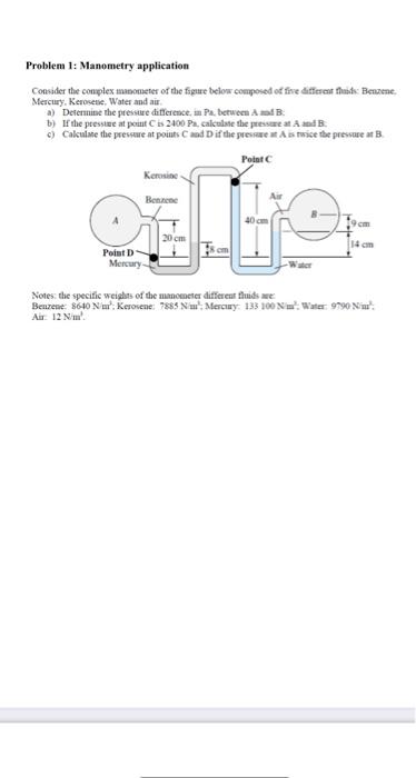 Solved Problem 1: Manometry application Consider the complex | Chegg.com
