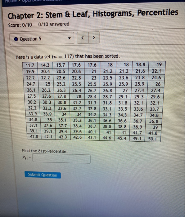 Solved Chapter 2: Stem & Leaf, Histograms, Percentiles | Chegg.com