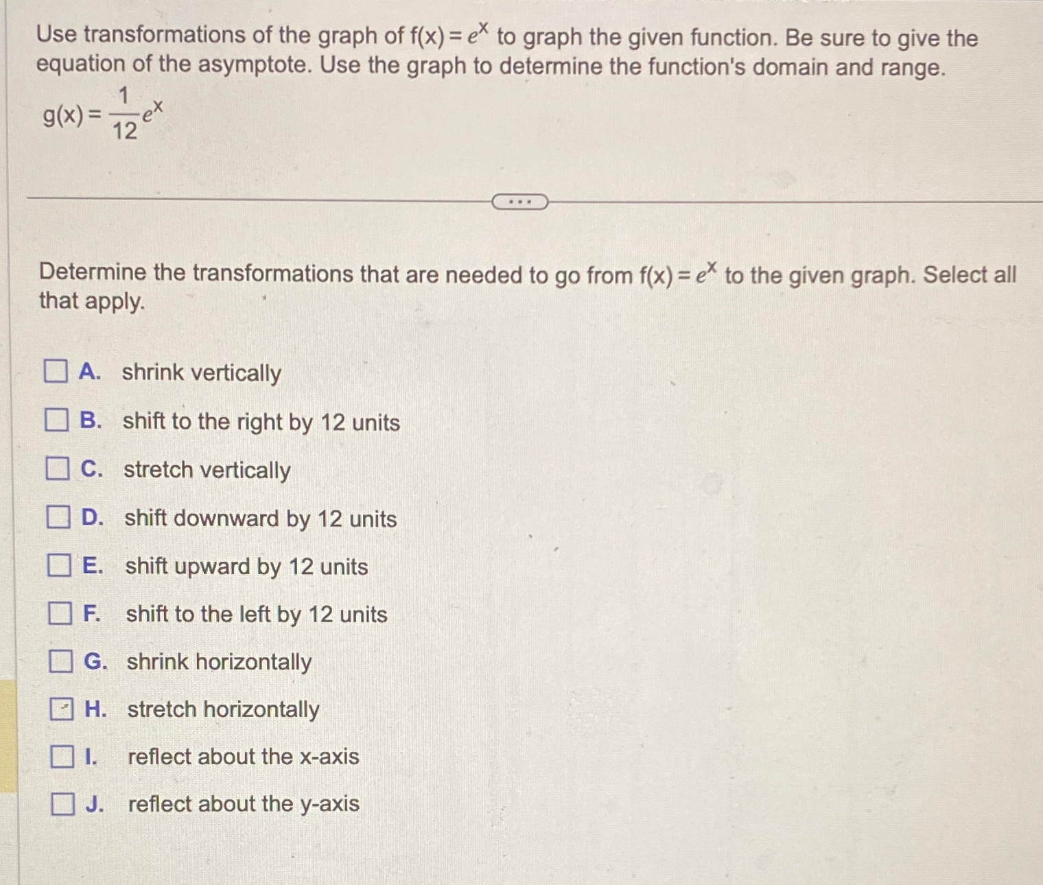 Solved Use transformations of the graph of f(x)=ex ﻿to graph | Chegg.com