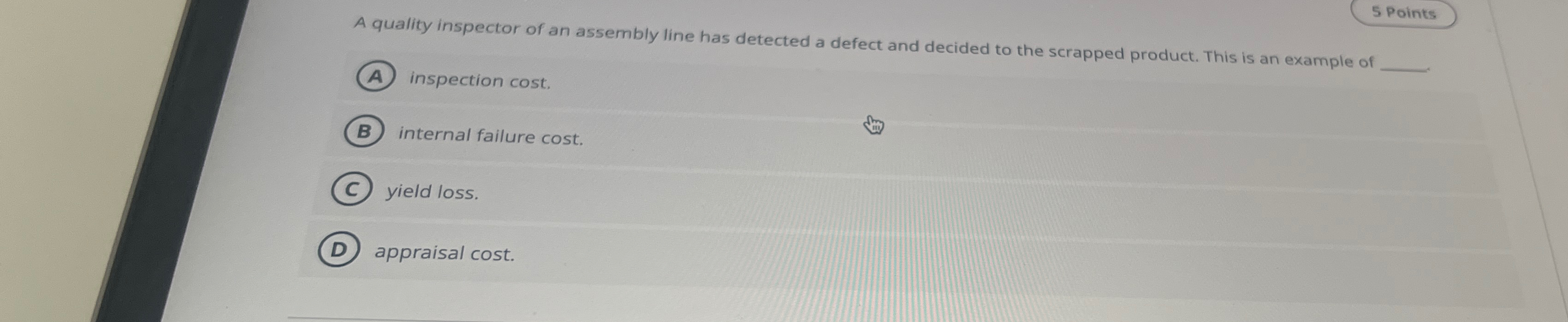 Solved 5 ﻿PointsA quality inspector of an assembly line has | Chegg.com