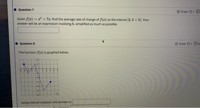 Solved Question 7 10 pts 1 Given f(x) = x2 + 7x, find the | Chegg.com