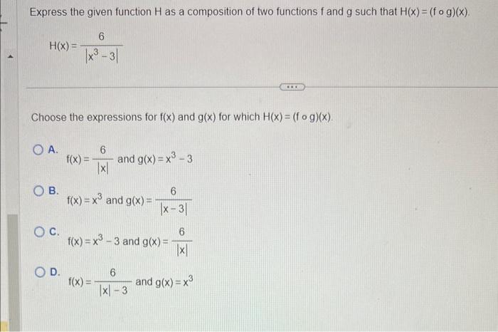 Solved Express the given function H as a composition of two | Chegg.com