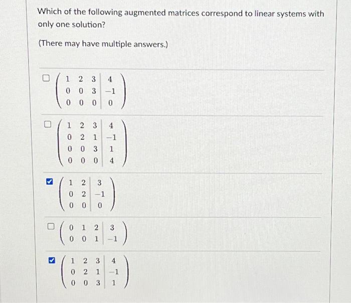 Solved Which of the following augmented matrices correspond | Chegg.com