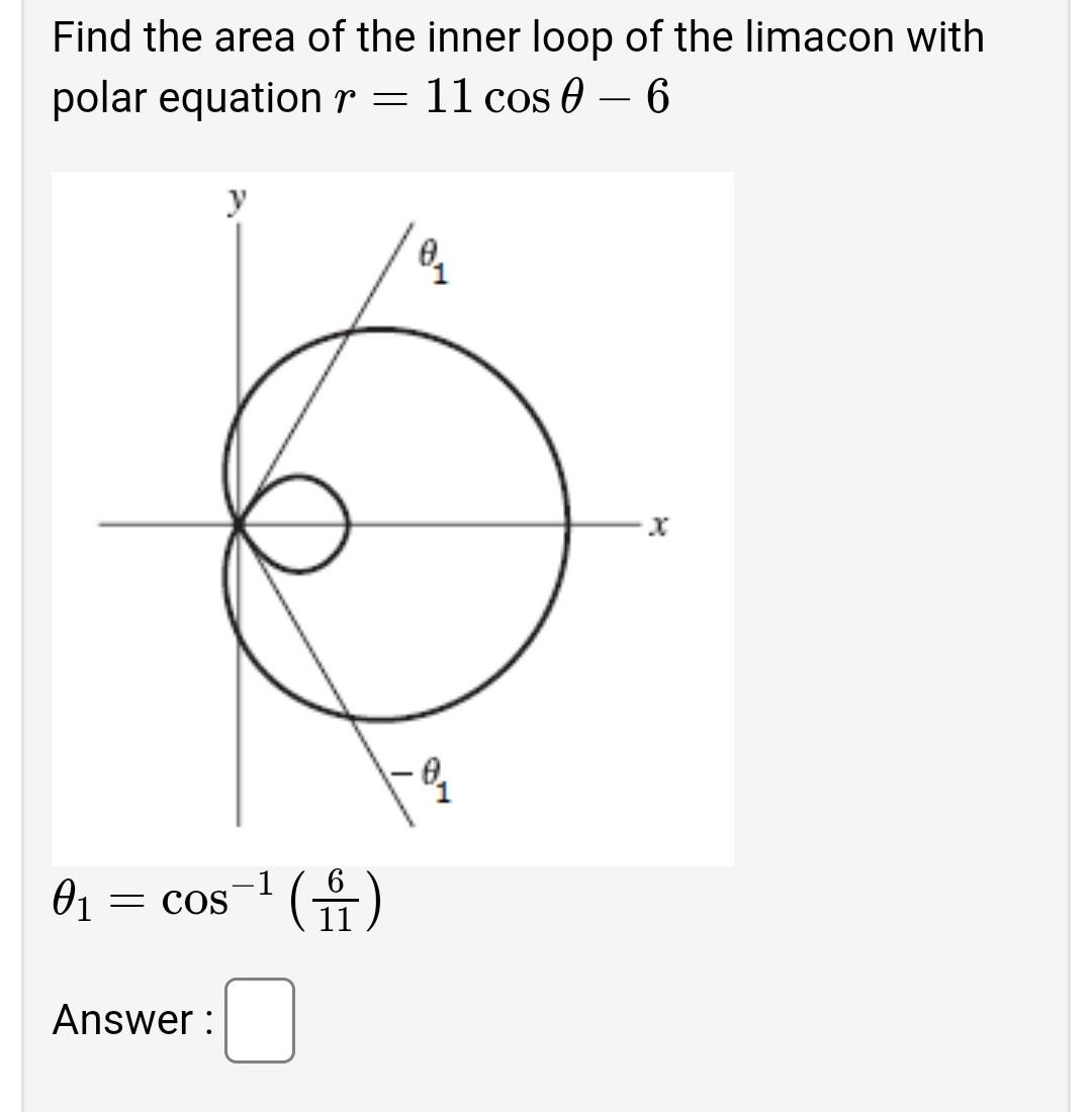 Solved Find the area of the inner loop of the limacon | Chegg.com