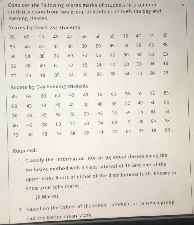 Solved Consider the following scores marks of students in a | Chegg.com