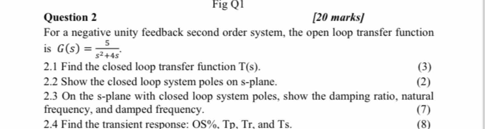 Solved Question 2 20 marks For A Negative Unity Feedback