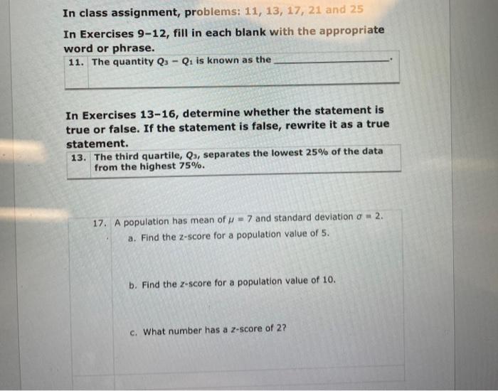 Solved In class assignment, problems: 11,13,17,21 and 25 In | Chegg.com