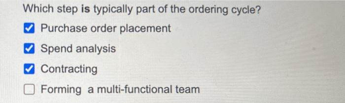 Solved Which step is typically part of the ordering cycle? | Chegg.com