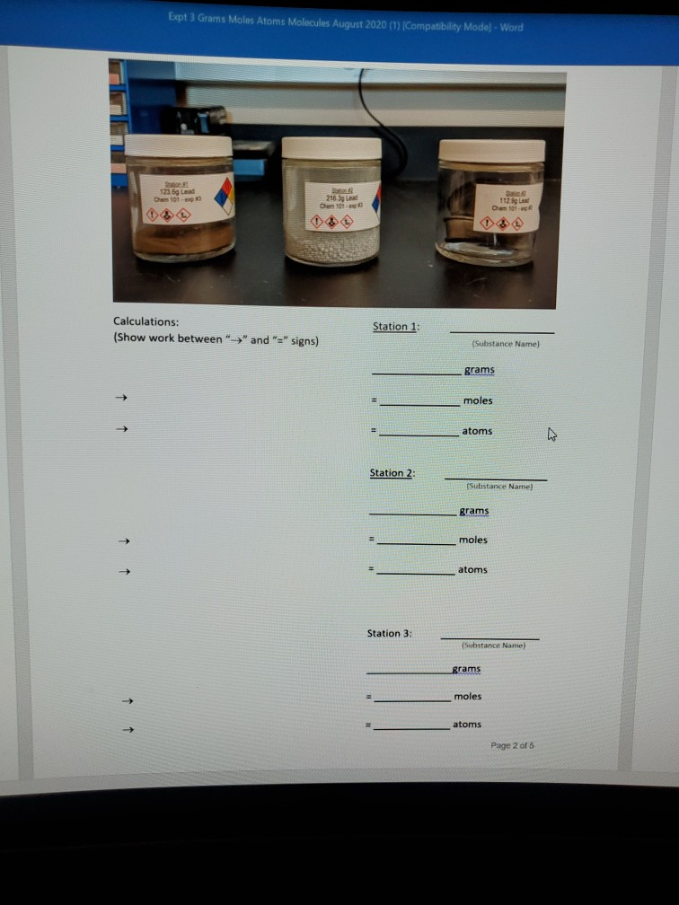 Solved EXPERIMENT 3: Grams, Moles, Atoms, Molecules (Online | Chegg.com