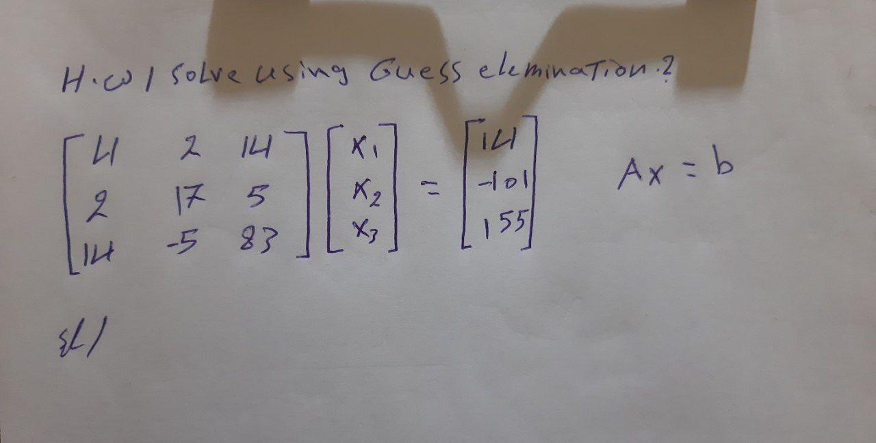 Solved Hicol solve using Guess elemination. ? 2 -LI 2 14 KI | Chegg.com