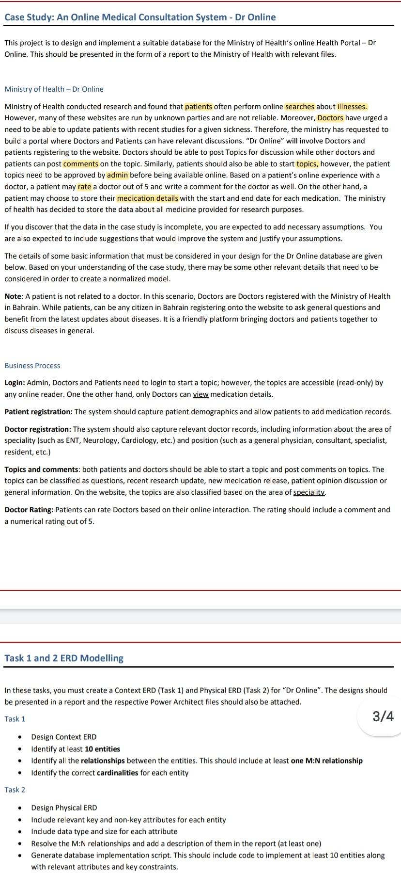 Case Study: An Online Medical Consultation System - | Chegg.com