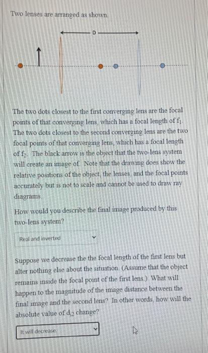 Two lenses are arranged as shown. The two dots | Chegg.com