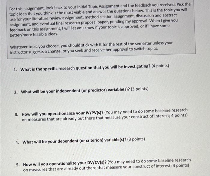 Solved For this assignment, look back to your Initial Topic | Chegg.com