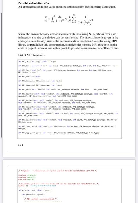 Solved help please..Parallel calculation of An approximation | Chegg.com