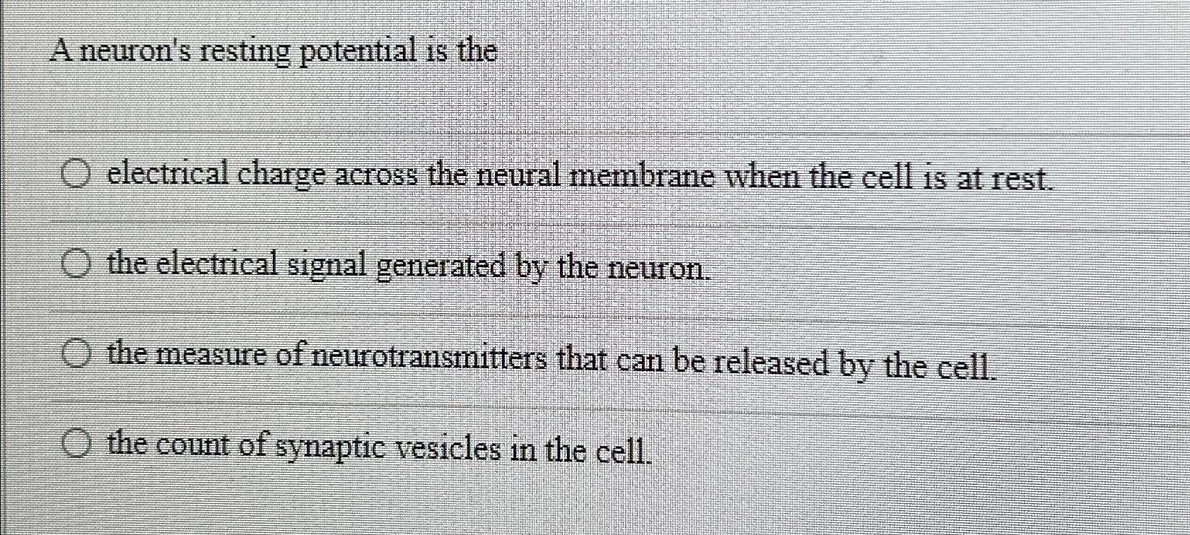 Solved A neuron's resting potential is theelectrical charge | Chegg.com