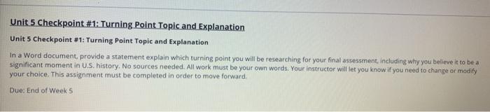 Unit 5 Checkpoint #1: Turning Point Topic and | Chegg.com