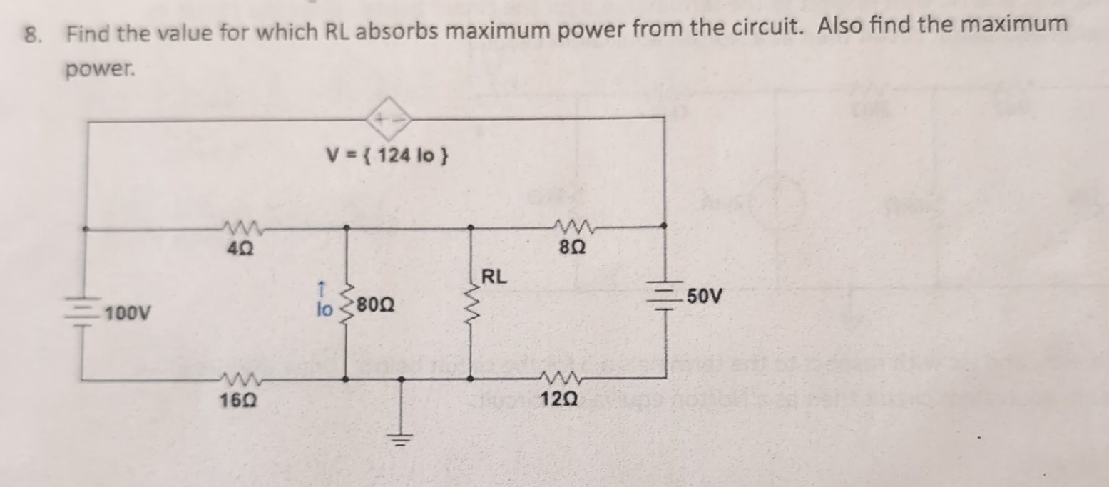 Solved Find the value for which RL absorbs maximum power | Chegg.com