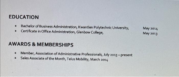 Part-B: This is your fictional resume. Read your | Chegg.com