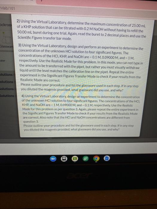 Prelab: Acid Base Titration 15 ns 1) Use the Virtual | Chegg.com