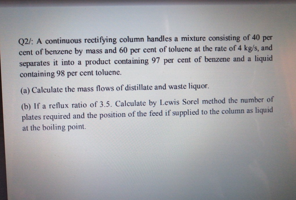 Solved Q21: A continuous rectifying column handles a mixture | Chegg.com