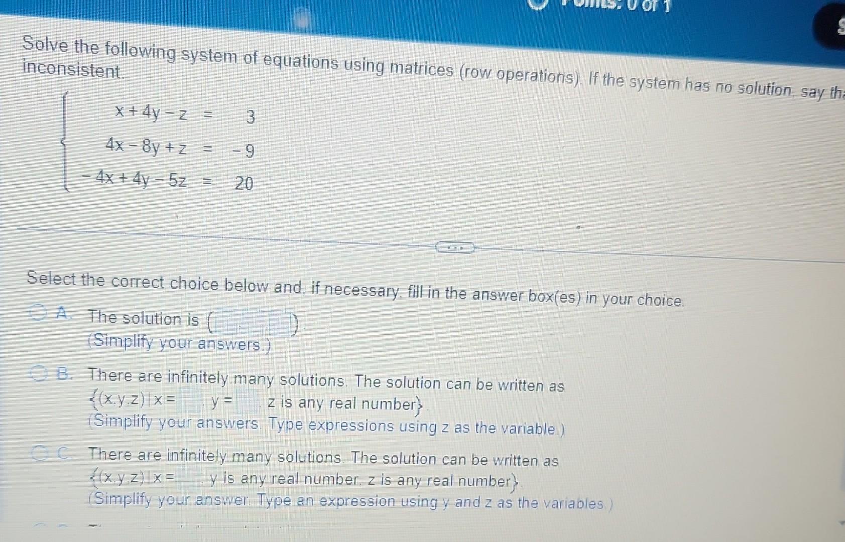 Solved Solve the following system of equations using | Chegg.com