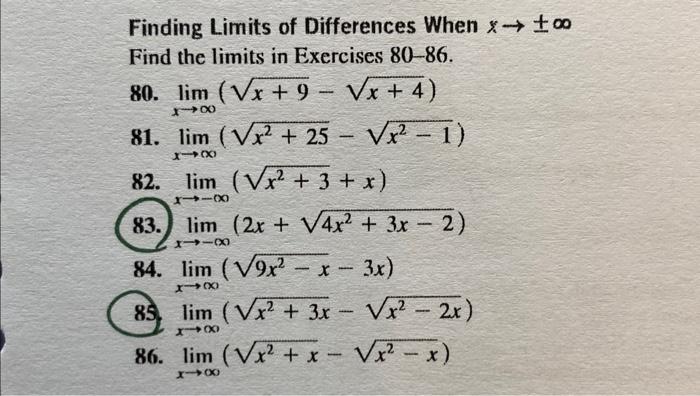 Solved Finding Limits of Differences When x→±∞ Find the | Chegg.com