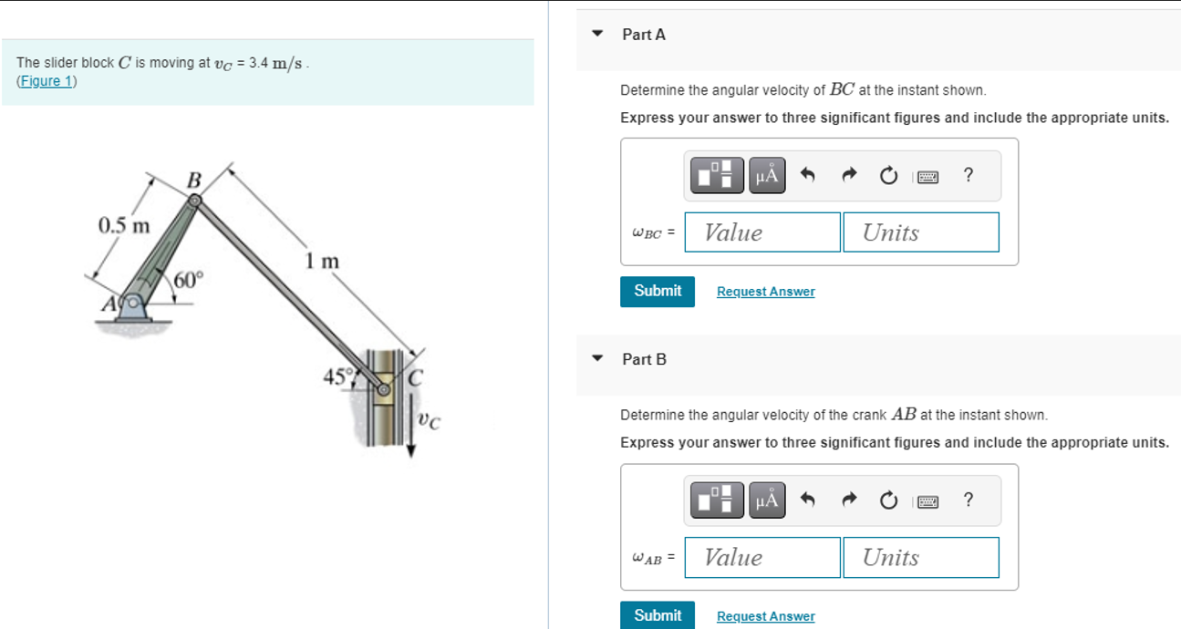 Solved Part AThe slider block C ﻿is moving at | Chegg.com