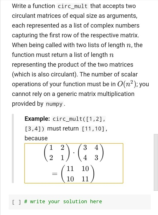 Solved Write a function circ_mult that accepts two circulant | Chegg.com