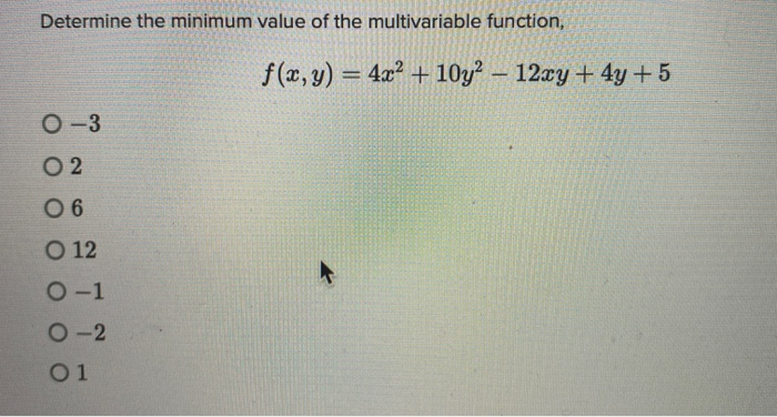 Solved Determine the minimum value of the multivariable | Chegg.com