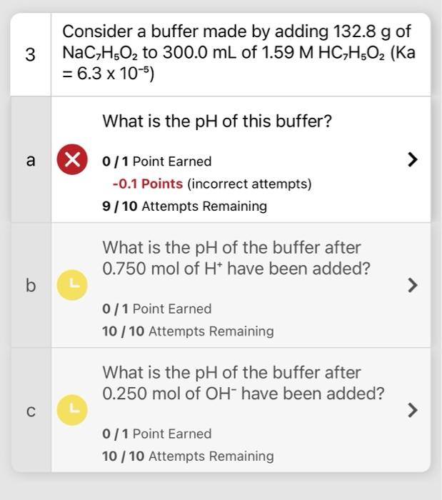 Solved Consider a buffer made by adding 132.8 g of NaC7H5O2 | Chegg.com