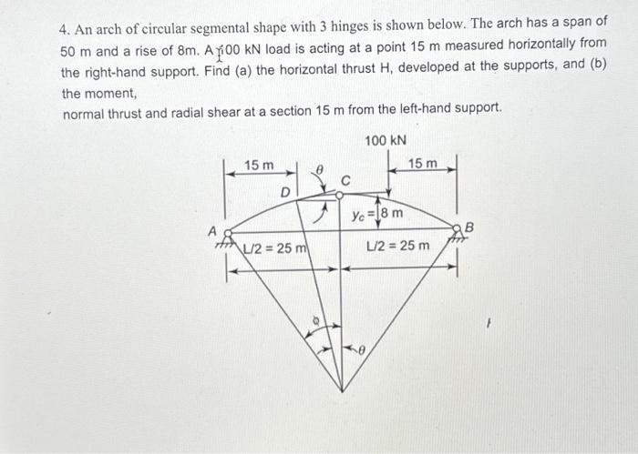4. An arch of circular segmental shape with 3 hinges | Chegg.com