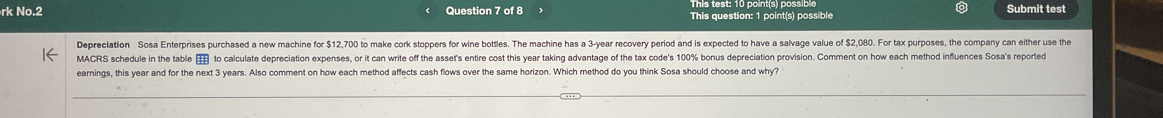 Solved rk No. 2Question 7 ﻿of 8This test: 10 ﻿point(s) | Chegg.com