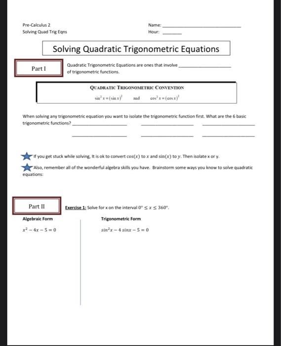 Solved Solving Quadratic Trigonometric Equations Quadratic | Chegg.com