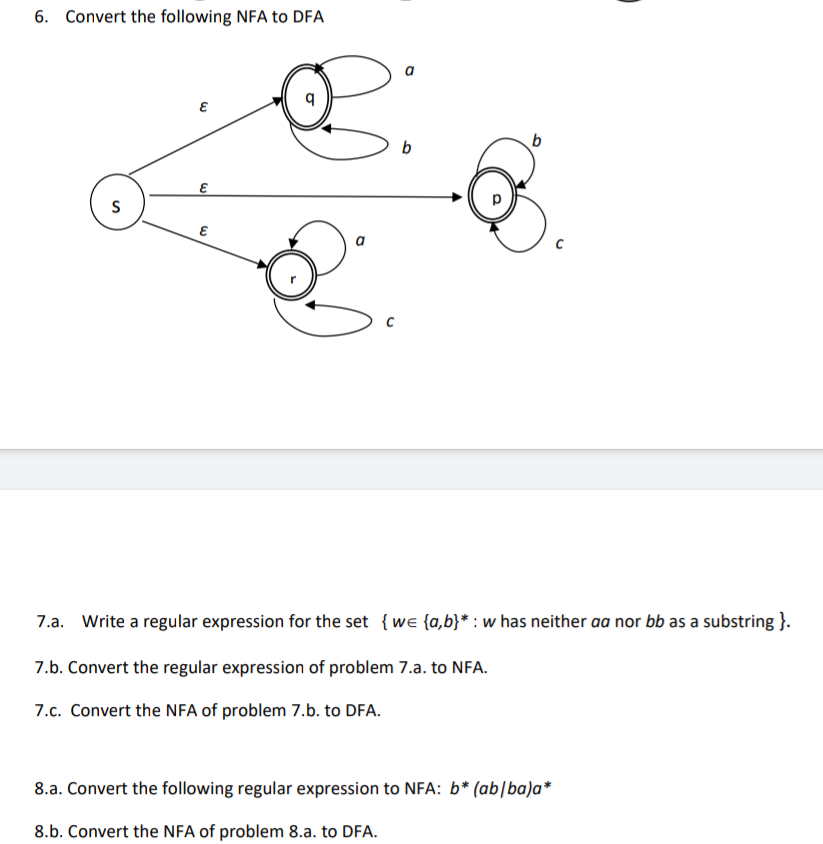 Solved 6. Convert the following NFA to DFA a E b b 8. E S E | Chegg.com
