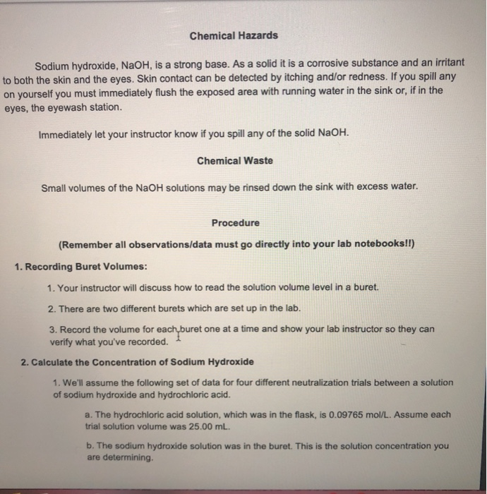 Solved Chemical Hazards Sodium hydroxide, NaOH, is a strong | Chegg.com