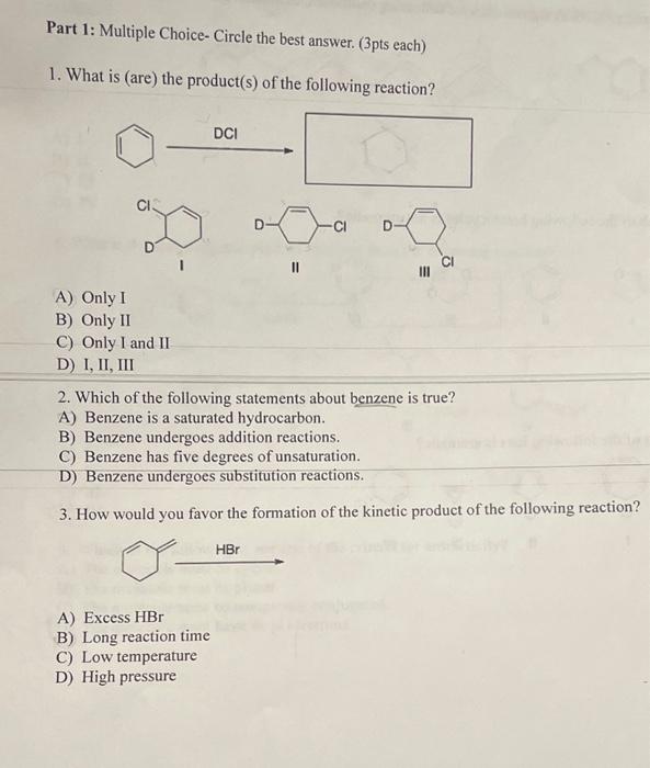 Solved Part 1: Multiple Choice- Circle the best answer. | Chegg.com