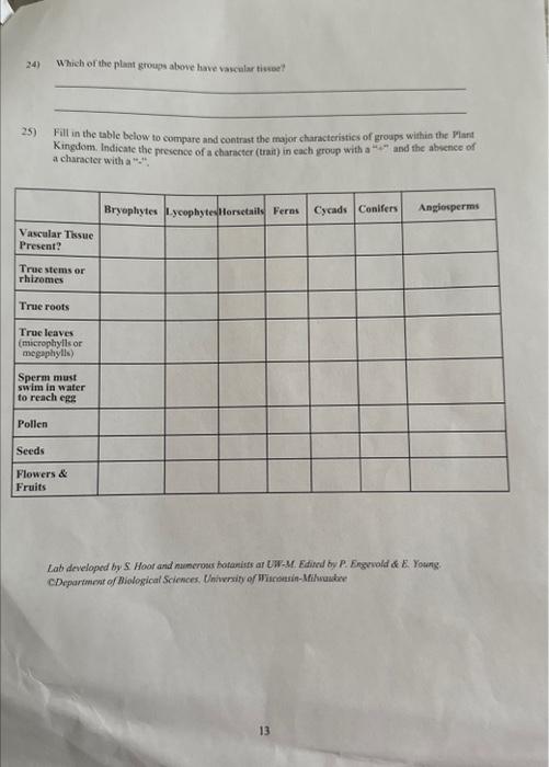 Solved II. THE NONVASCILAR I.AND PI.ANTS - THE GRVOFHYTES | Chegg.com