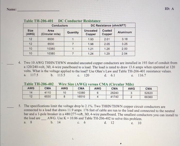 Solved 4. Two 10 AWG THHN/THWN stranded uncoated copper | Chegg.com