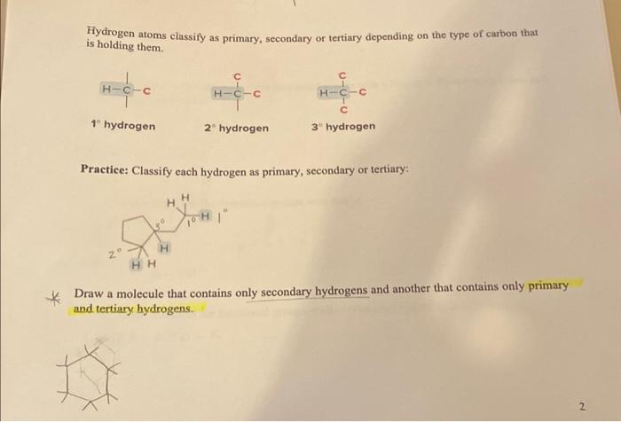 Solved Hydrogen atoms classify as primary, secondary or | Chegg.com