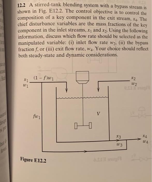 Solved 12.2 A stirred-tank blending system with a bypass | Chegg.com