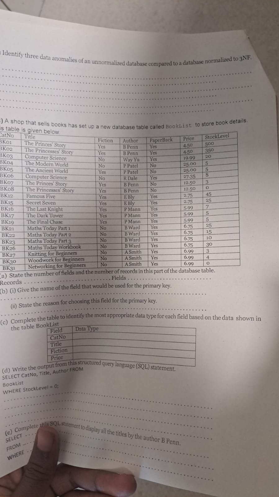 Solved solve this for Database questions | Chegg.com